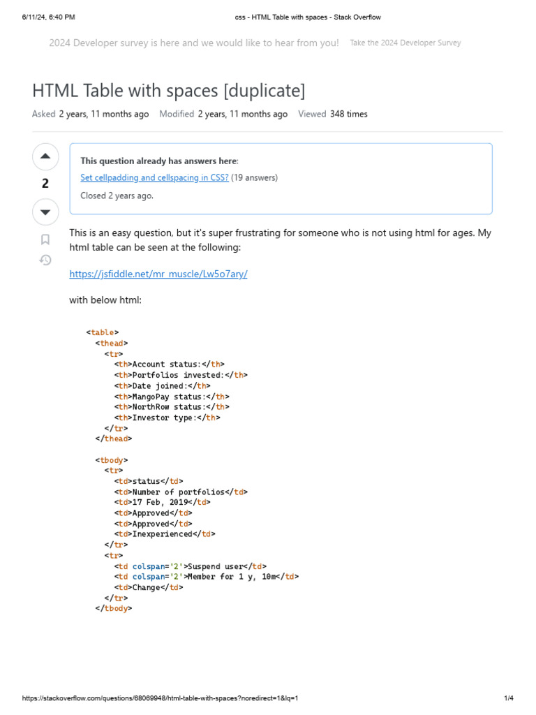Css Html Table With Spaces Stack Overflow Pdf Html Element Html