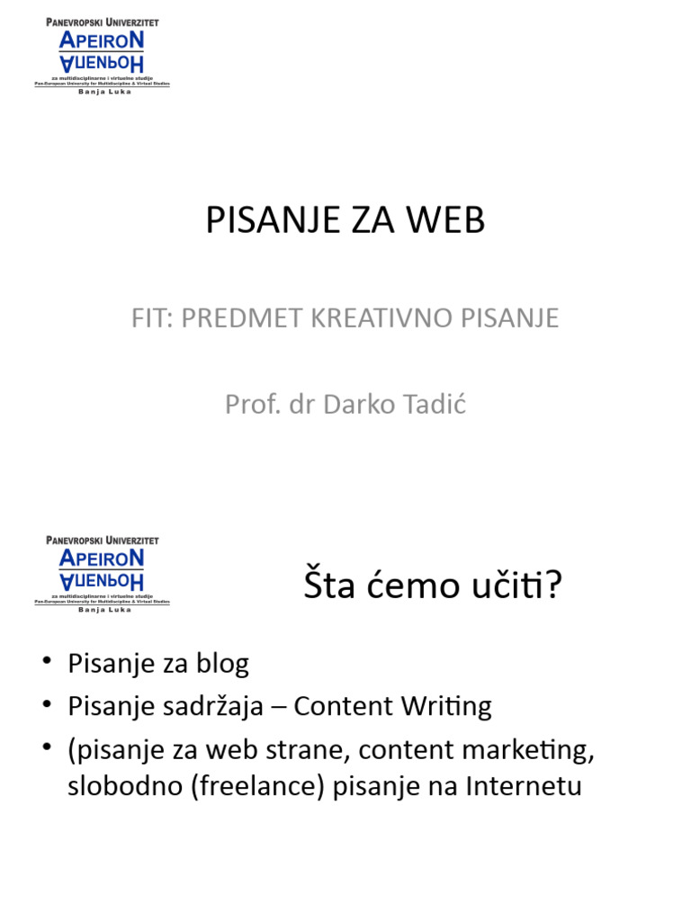 Pisanje Za WEB Predavanje | PDF