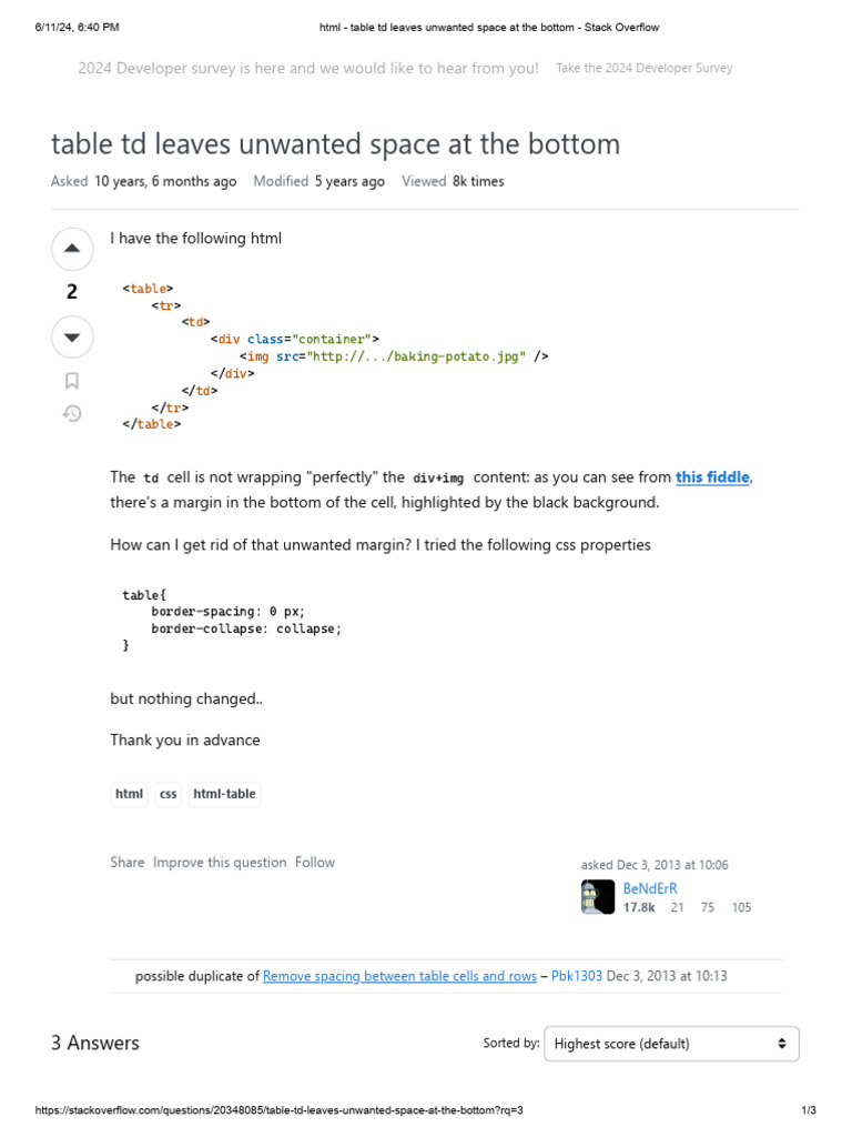 HTML - Table TD Leaves Unwanted Space at The Bottom - Stack Overflow | PDF | Html Element ...