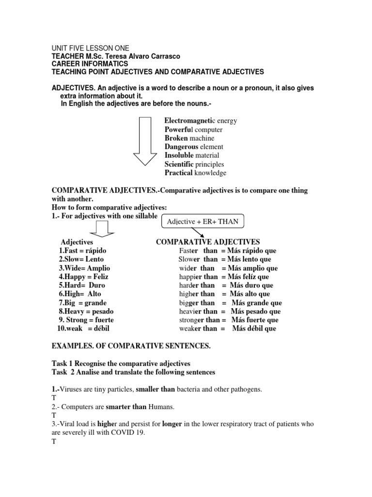 Unit Five Lesson One | PDF | Adjective | Linguistics