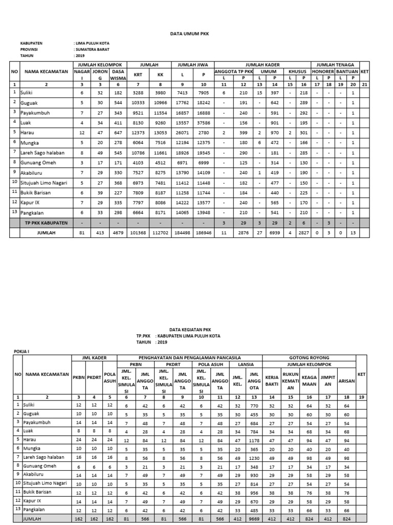 Data Dinding PKK Tahun 2019 | PDF