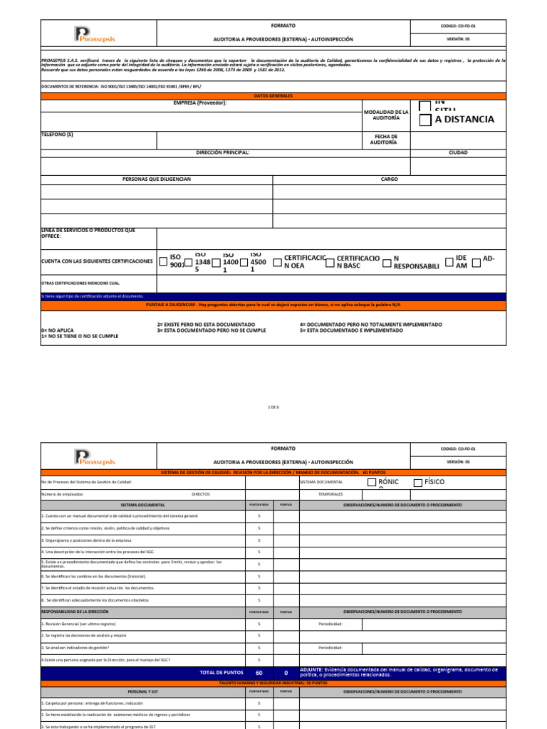 Co-Fo-01 v5 Auditoria A Proveedores - Autoinspeccion | PDF | Calidad ... Co-Fo-01 v5 Auditoria A Proveedores - Autoinspeccion | PDF | Calidad ...