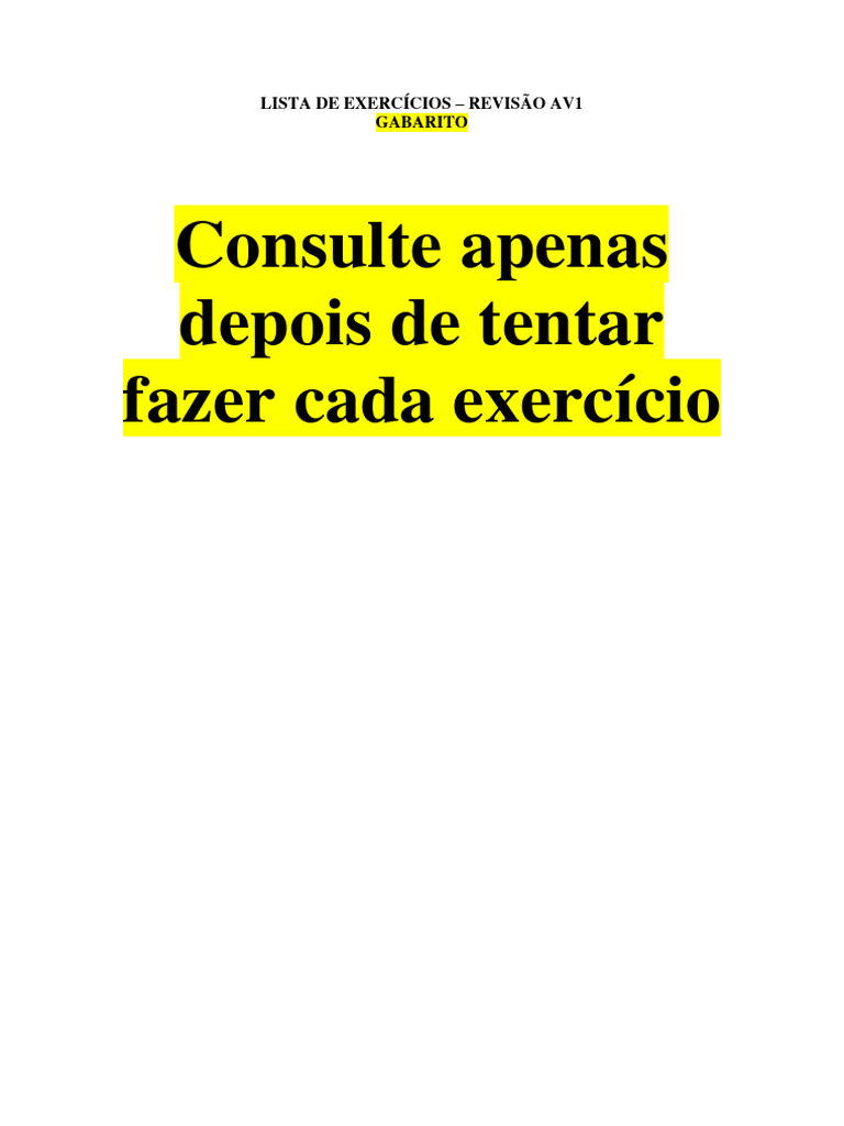Lista de Exercícios de Revisão AV1 - Gabarito | PDF | Despesa Lista de Exercícios de Revisão AV1 - Gabarito | PDF | Despesa