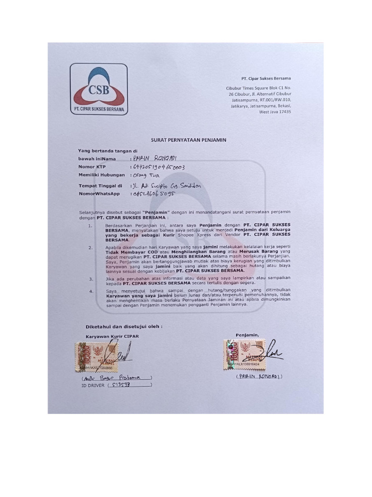 Surat Jaminan | PDF