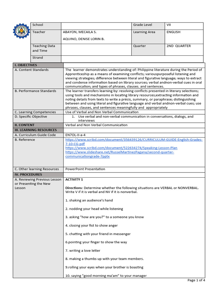 DDL-TEMPLATE | Download Free PDF | Nonverbal Communication | Communication