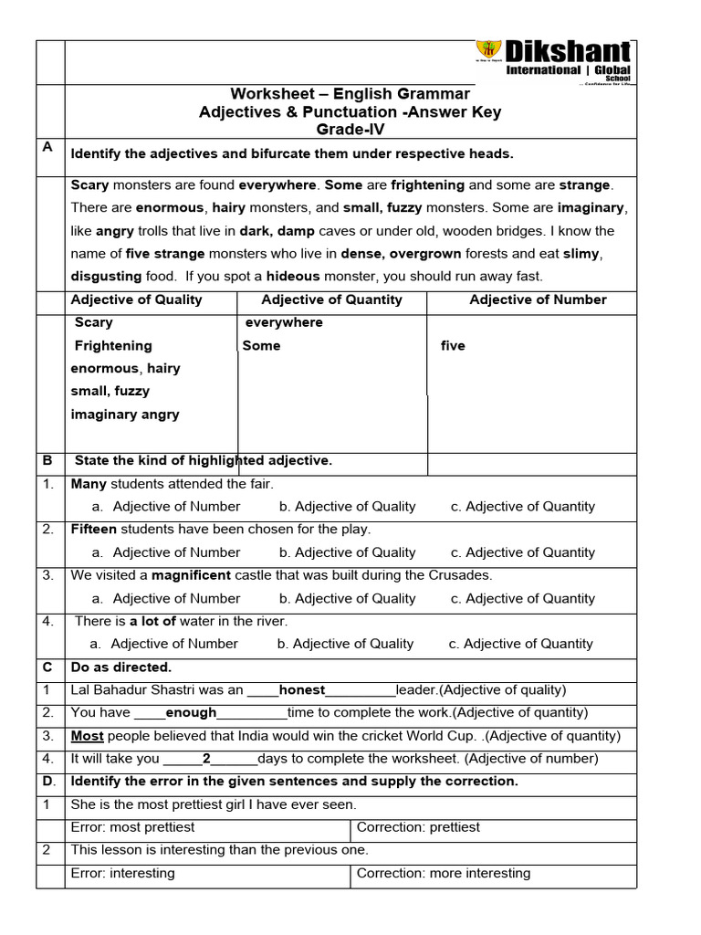 Adjectives Worksheet Grade 4 | PDF | General Fiction