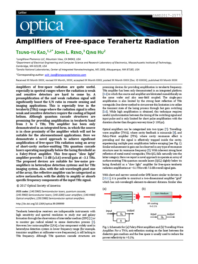 Amplifiers of Free-Space Terahertz Radiation | PDF | Laser | Terahertz ...