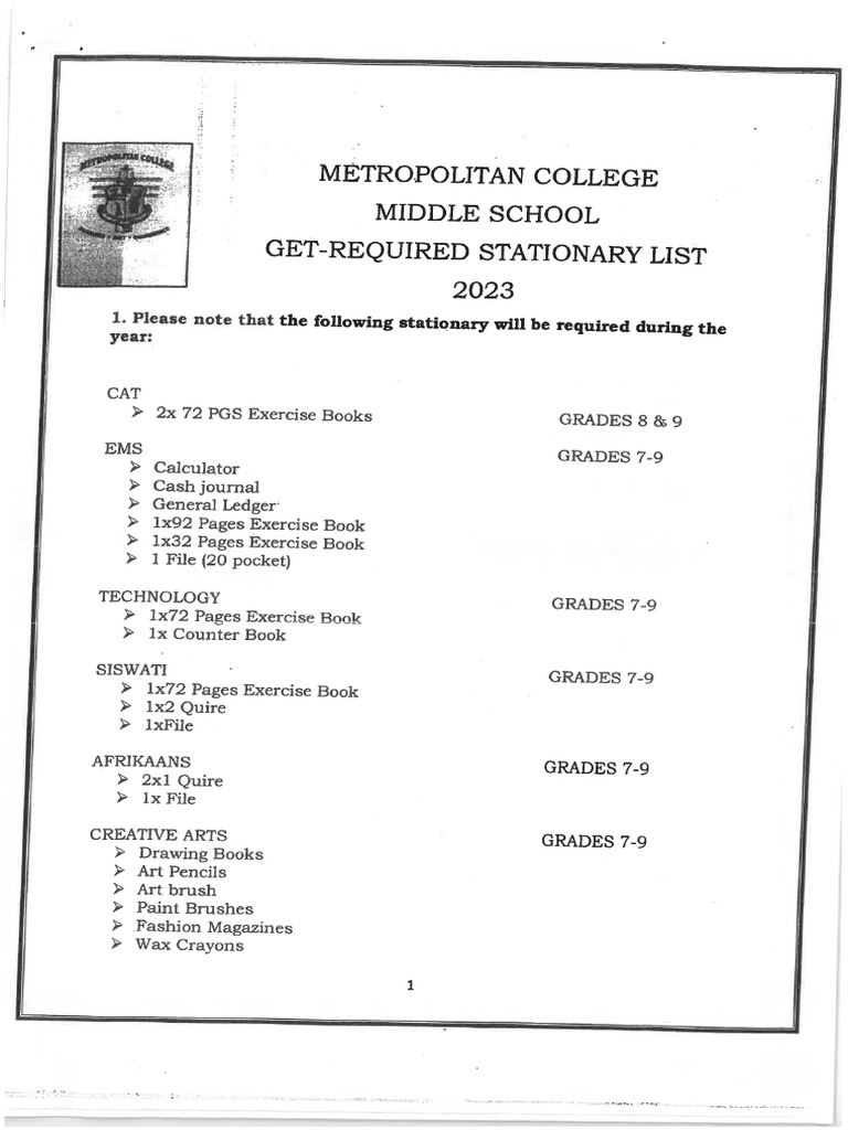 Stationary List | PDF