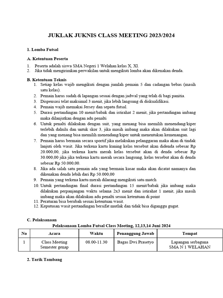 Juklak Juknis Class Meet 2024 | PDF