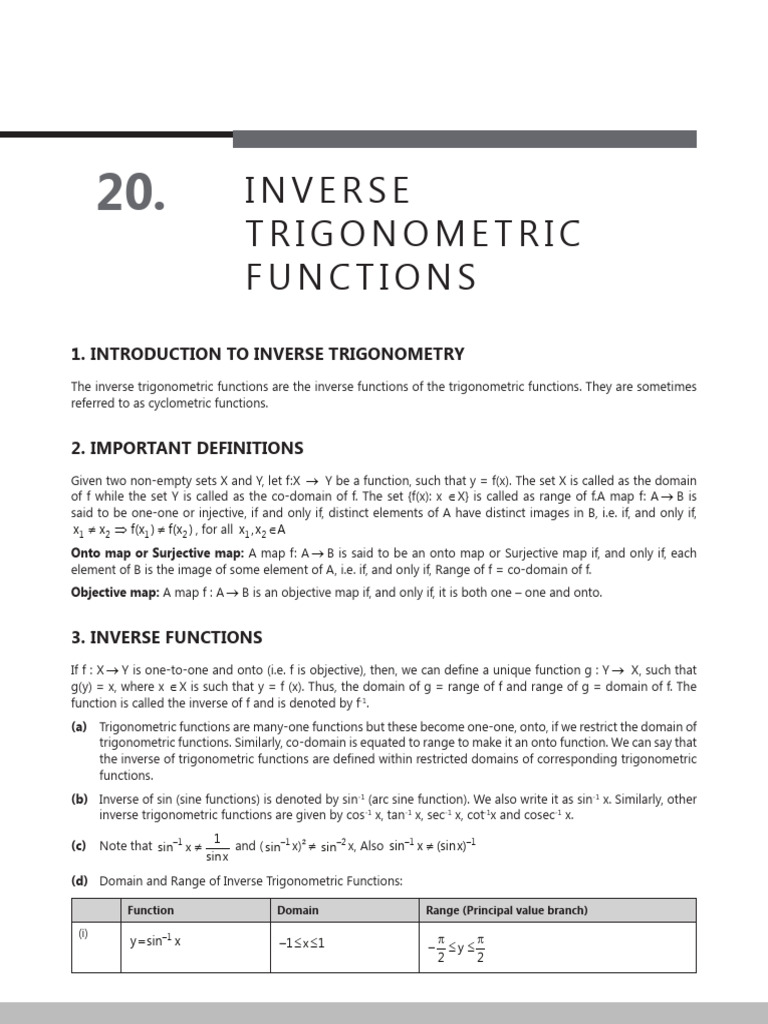 6.Inverse Trigonometric FunctionsTheory | Download Free PDF | Function (Mathematics ...