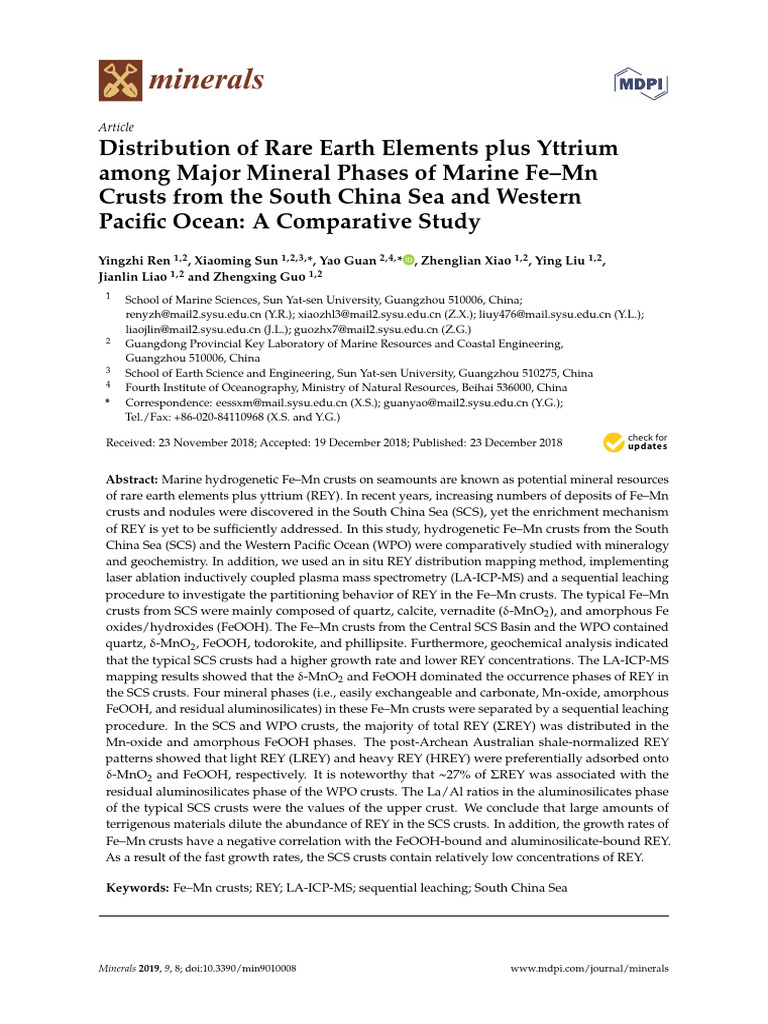 Distribution of Rare Earth Elements Plus Yttrium Among Major Mineral ...