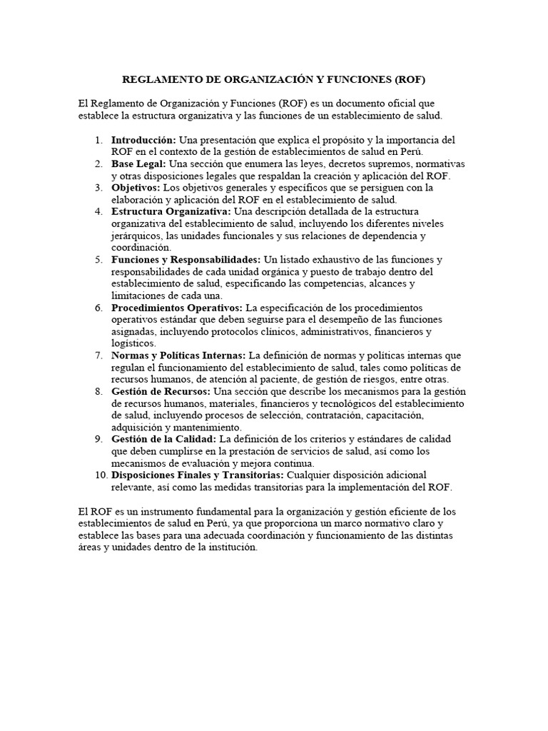 Reglamento de Organización y Funciones | PDF | Gestión de recursos humanos | Regulación