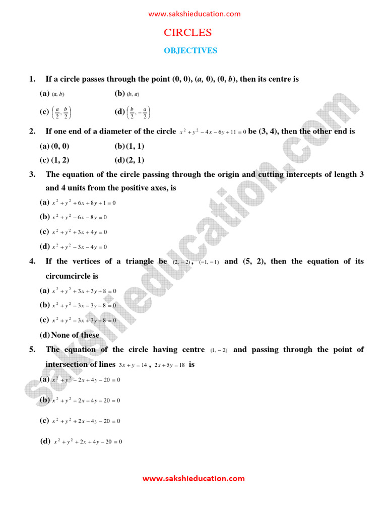 EAMCET Circles Questions and Solutions | PDF | Circle | Ellipse