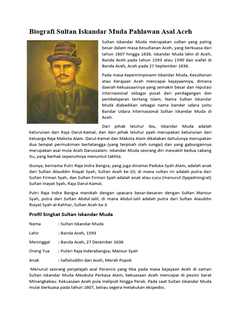 Biografi Sultan Iskandar Muda Pahlawan Asal Aceh | PDF | Sejarah
