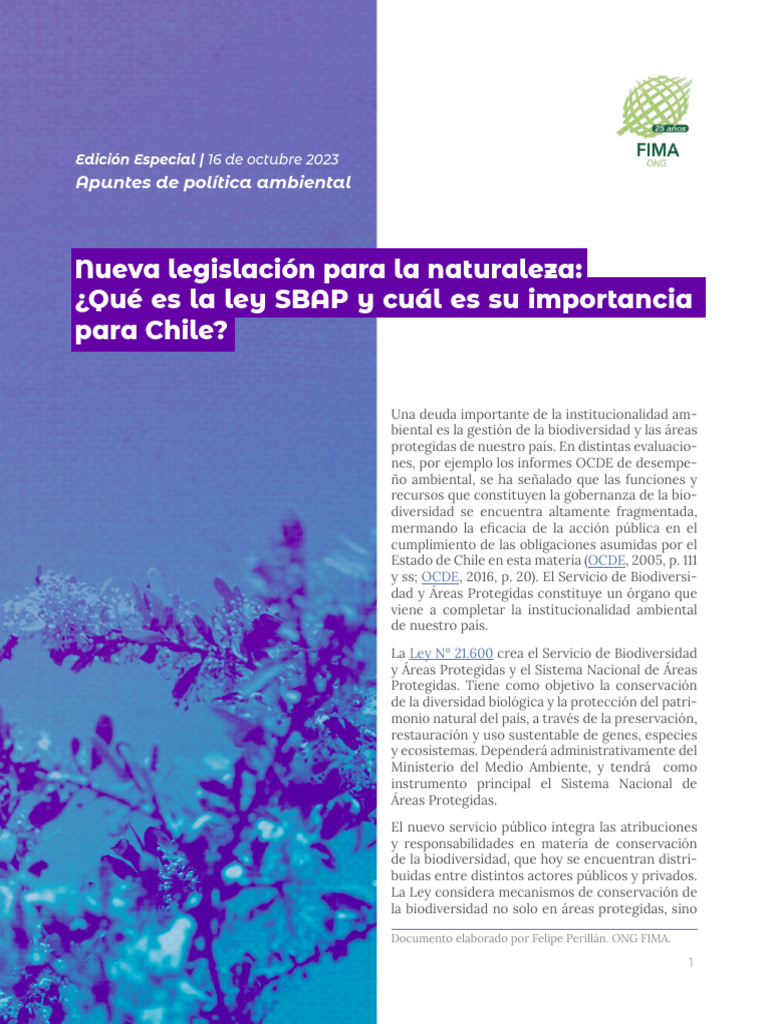 Ley SBAP: Clave para la Biodiversidad en Chile | PDF | Biodiversidad ...