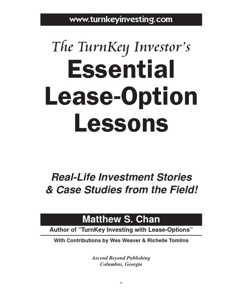TurnKey Investor's Essential Lease-Option Lessons (Table of Contents ...