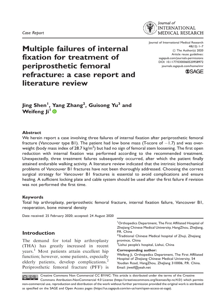 Multiple Failures of Internal Fixation For Treatment of Periprosthetic ...