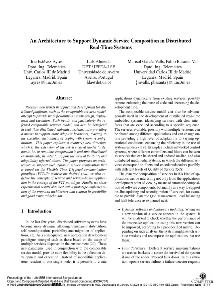 An Architecture To Support Dynamic Service Composition In Distributed Real Time Systems Pdf
