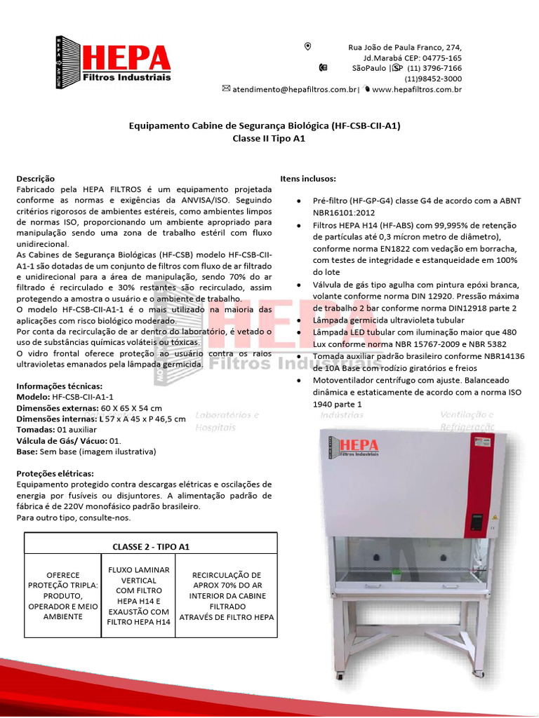 Cabine de Segurança Biologica CII-A1 | PDF
