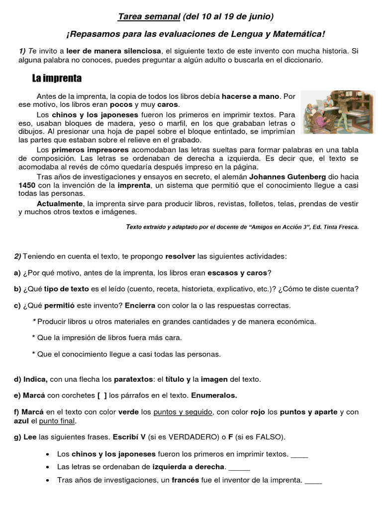 Tarea Repaso Prueba de Lengua y Matematica Junio | Descargar gratis PDF ...