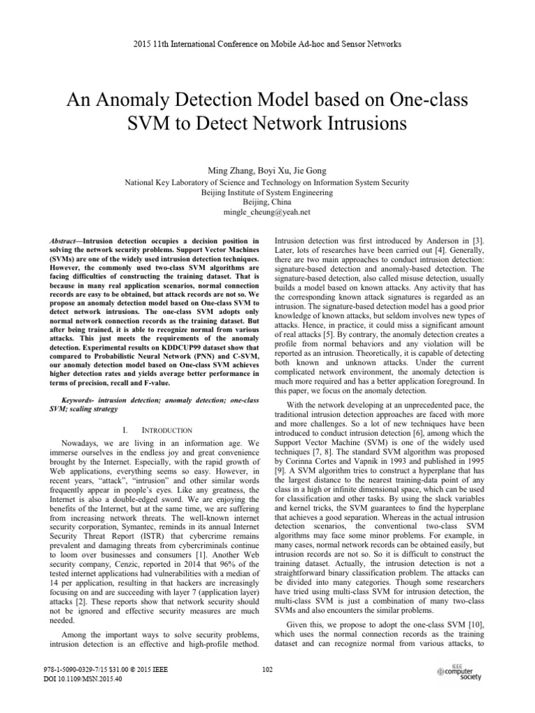 An Anomaly Detection Model Based On One Class Pdf Support Vector Machine Cluster Analysis