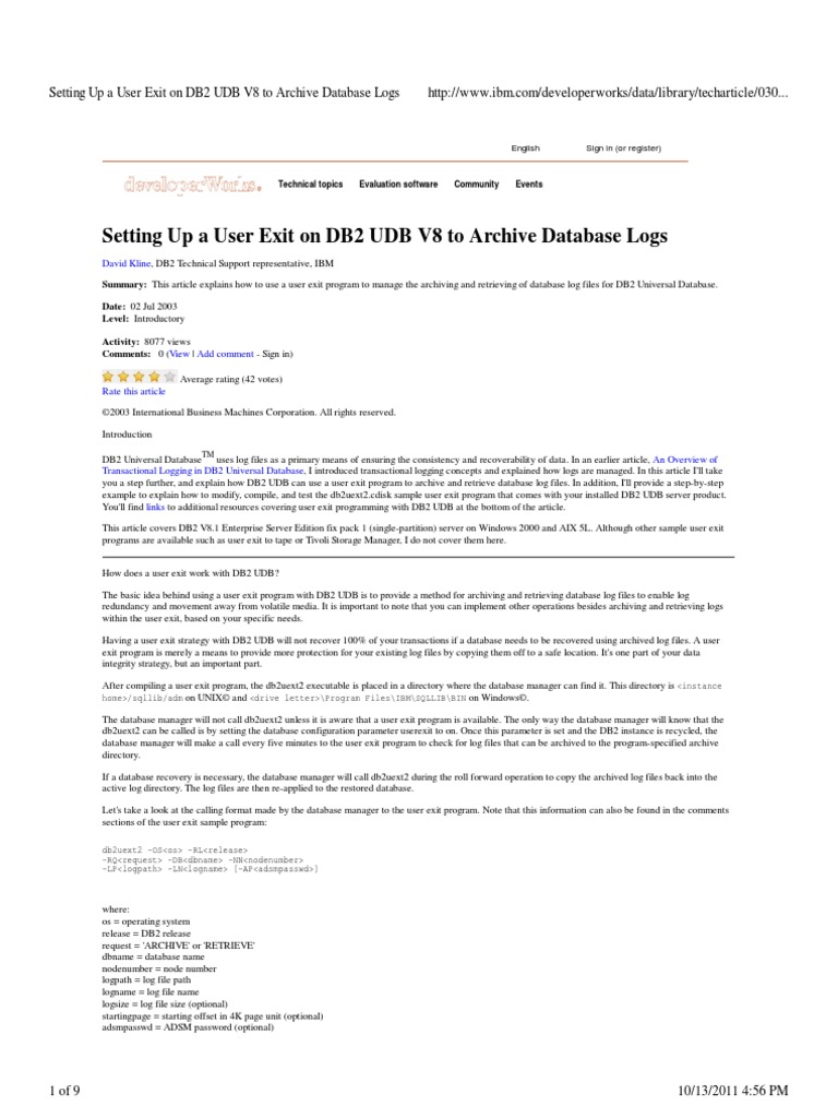 Setting Up A User Exit On DB2 UDB V8 To Archive Database Logs | PDF | Computer File | Ibm Db2