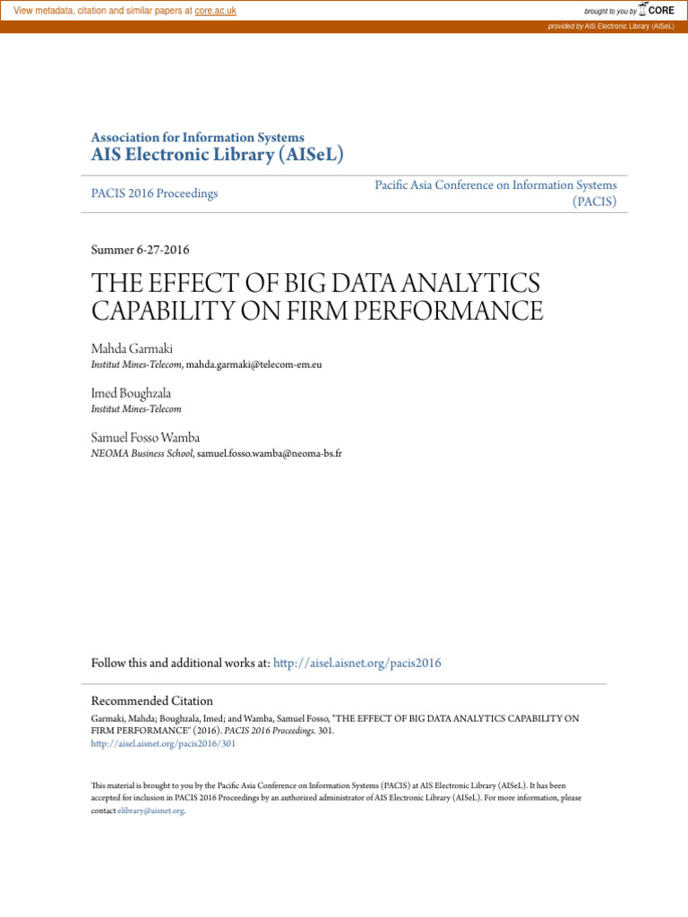 The Effect of Big Data Analytics Capability On Firm Performance | PDF ...