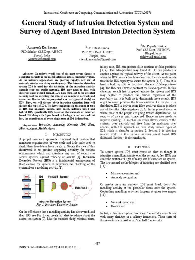 General Study of Intrusion Detection System and | PDF | Agent Based Model | Computer Science