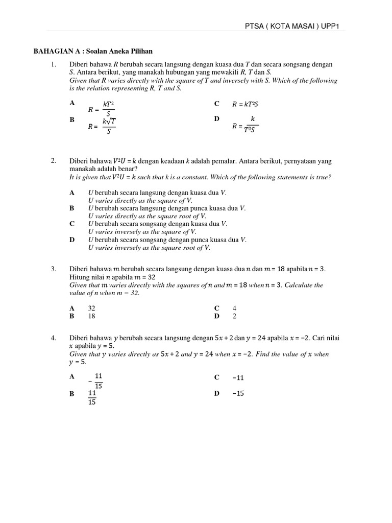 Upp1 Matematik Tingkatan 5 | PDF