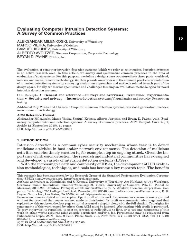 Evaluating Computer Intrusion Detection Systems Pdf Computer Security Security