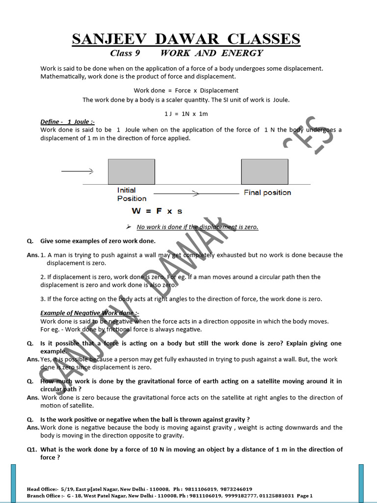 Work And Energy Pdf Potential Energy Force