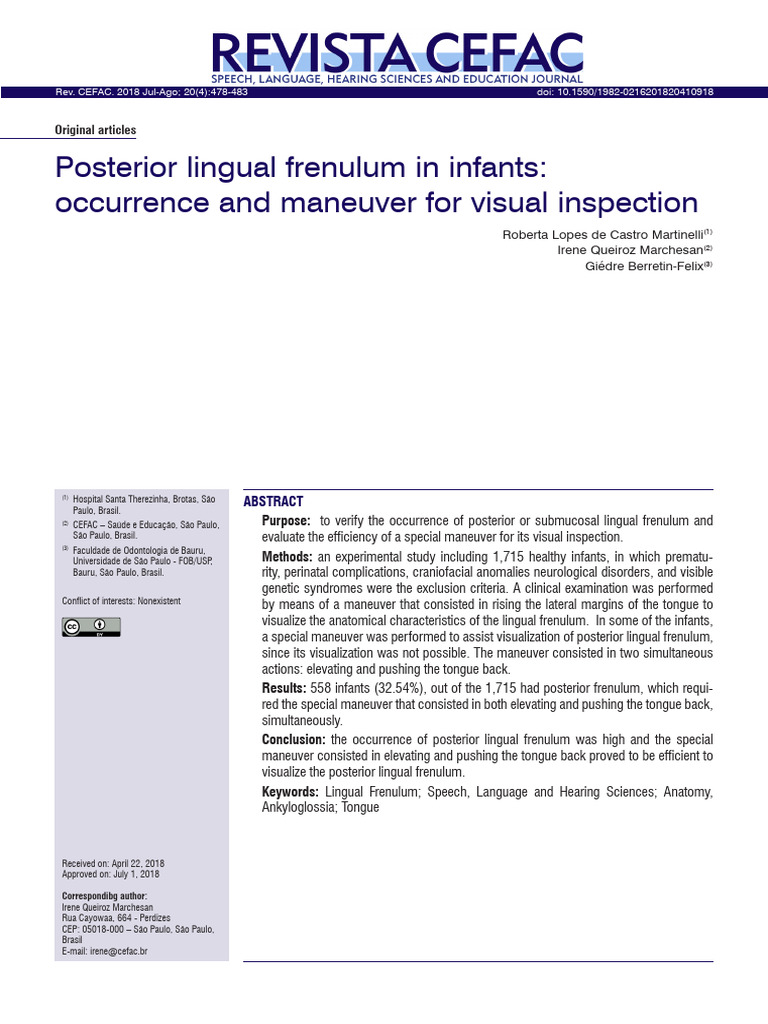 2018 Martinelli Posterior Lingual Frenulum in Infants | PDF | Tongue ...