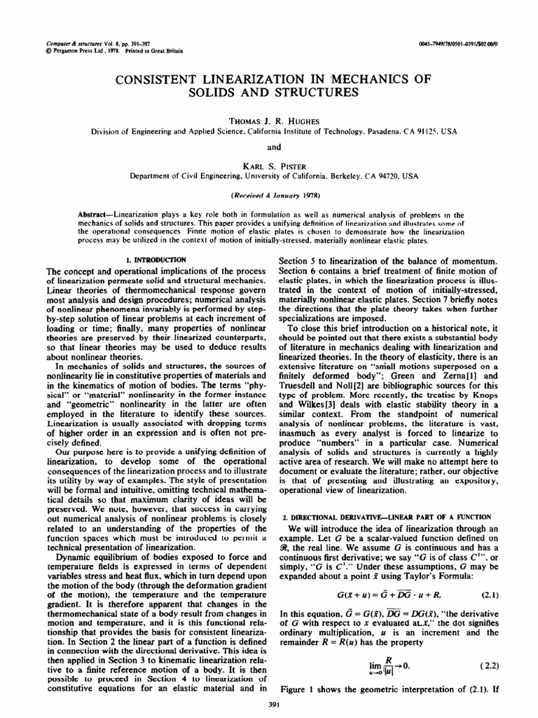 1978-Huges&Pister-Consistent Linearization in Mechanics of Solids and Structures | PDF | Stress ...