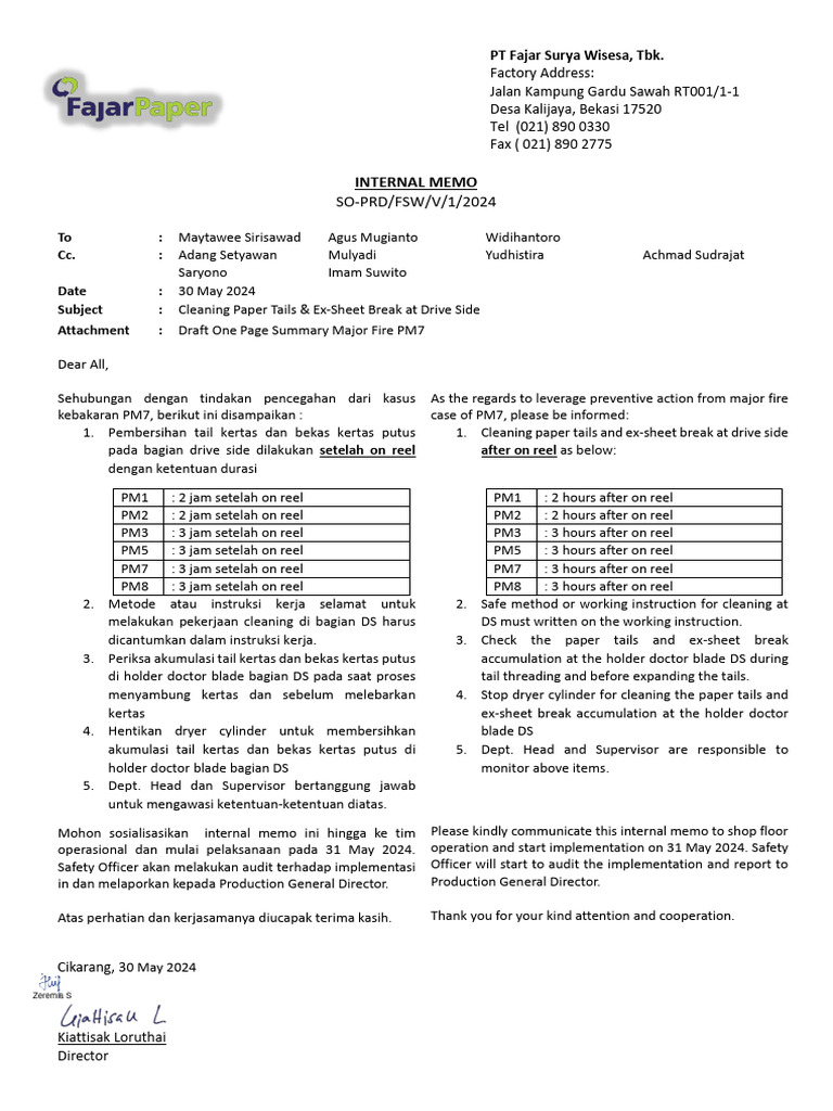 Internal Memo Cleaning Paper Tails & Ex-Sheet Break at DS | PDF | Fire Sprinkler System ...