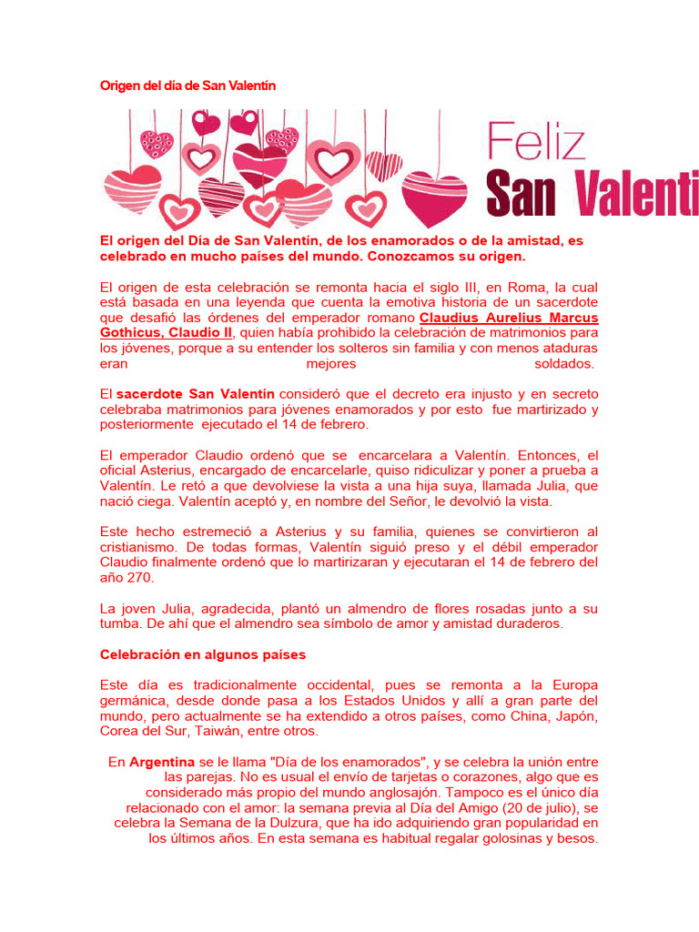 Origen Del Día de San Valentín | PDF | día de San Valentín | Amor