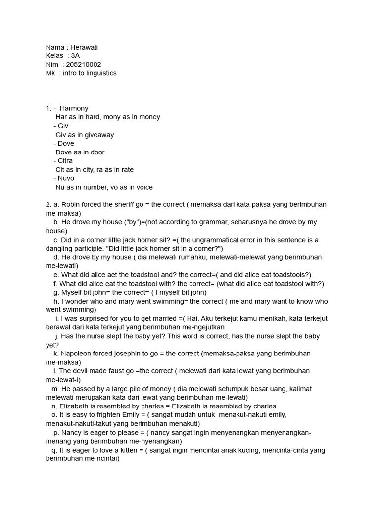Intro To linguistics-Herawati-3A | PDF | Linguistics | Grammar