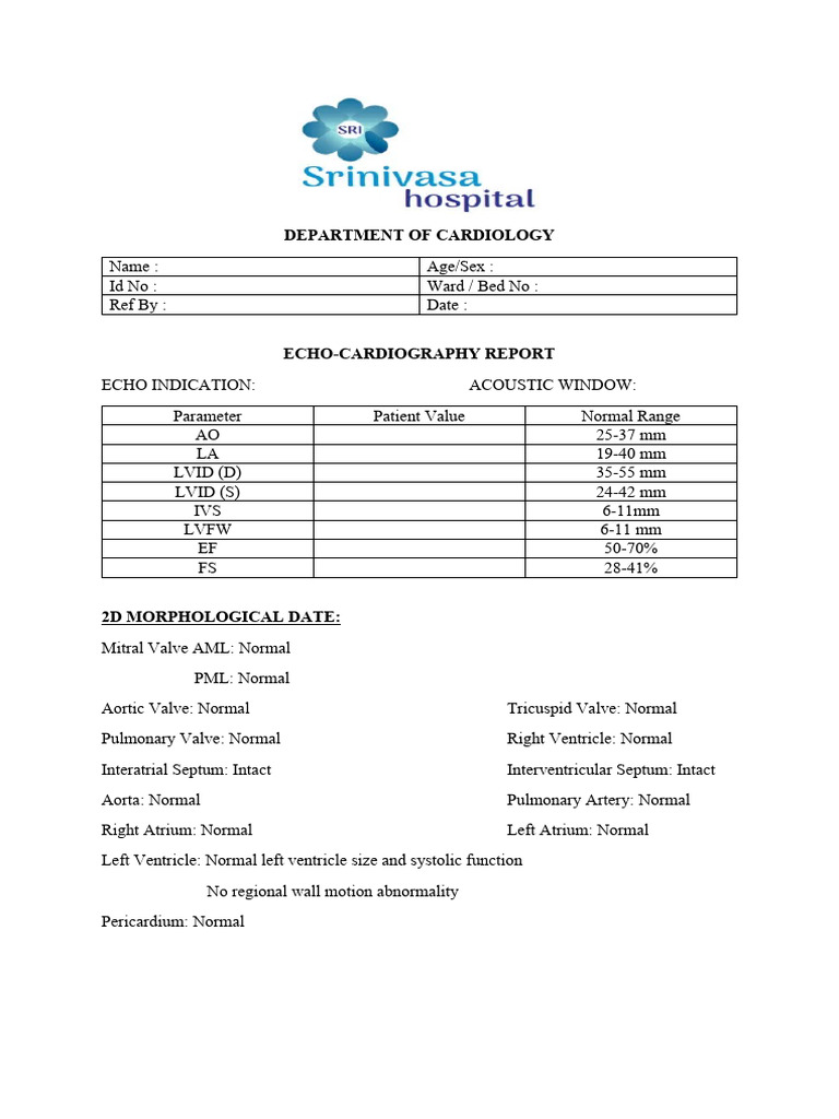 ECHO REPORT | PDF | Ventricle (Heart) | Heart Valve