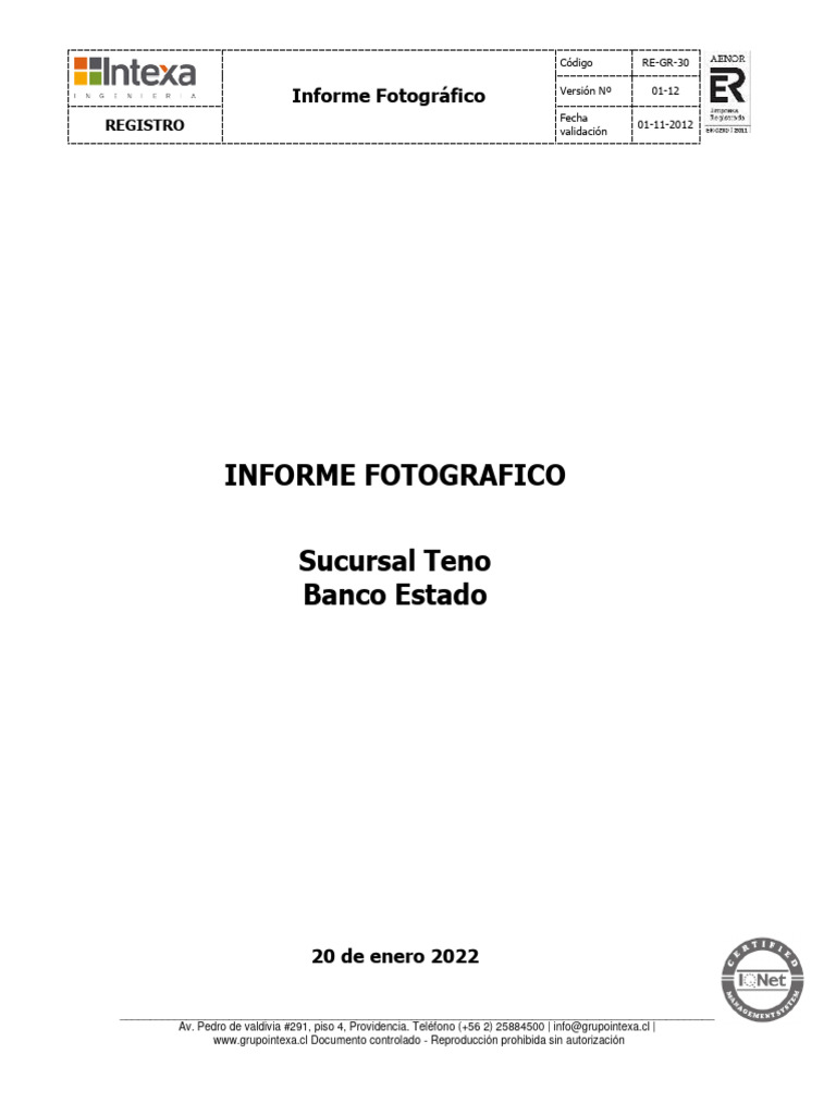 Informe Fotografico Banco Estado Teno 20-01-2022 | PDF Informe Fotografico Banco Estado Teno 20-01-2022 | PDF