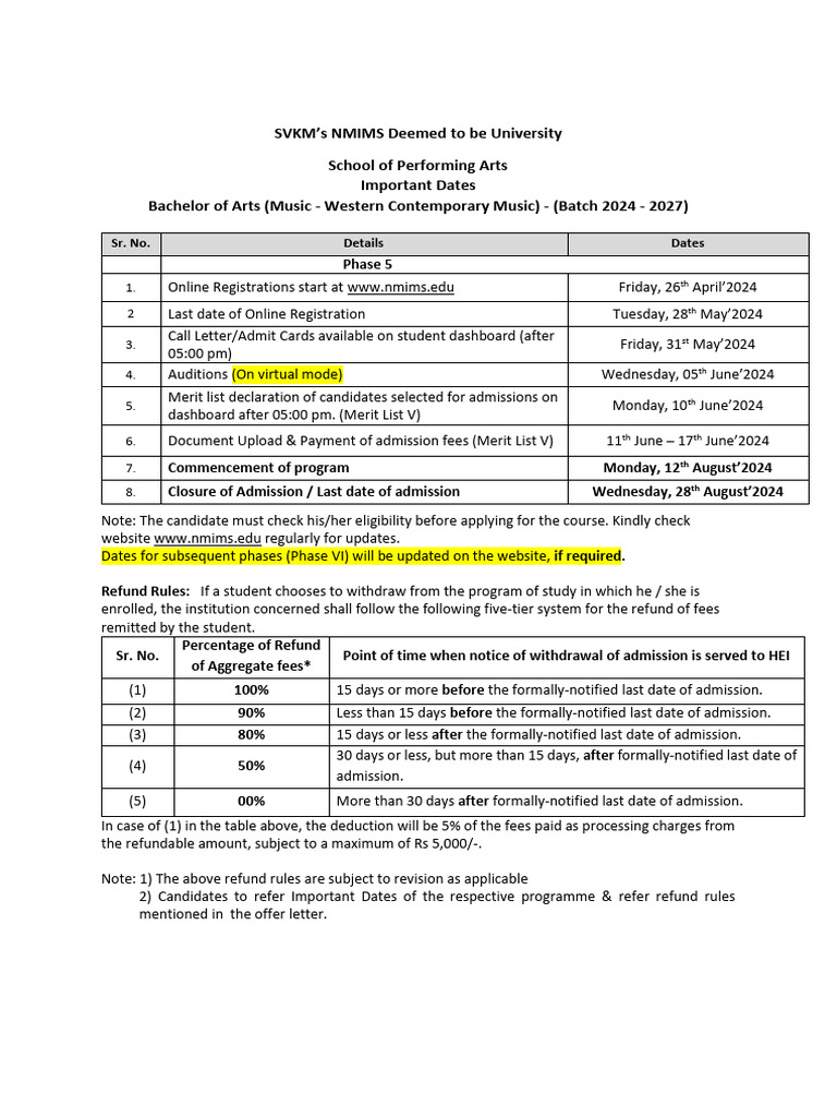 BA - Music (Western Contemporary Music) Handout - 2024 (Phase - 5) | PDF