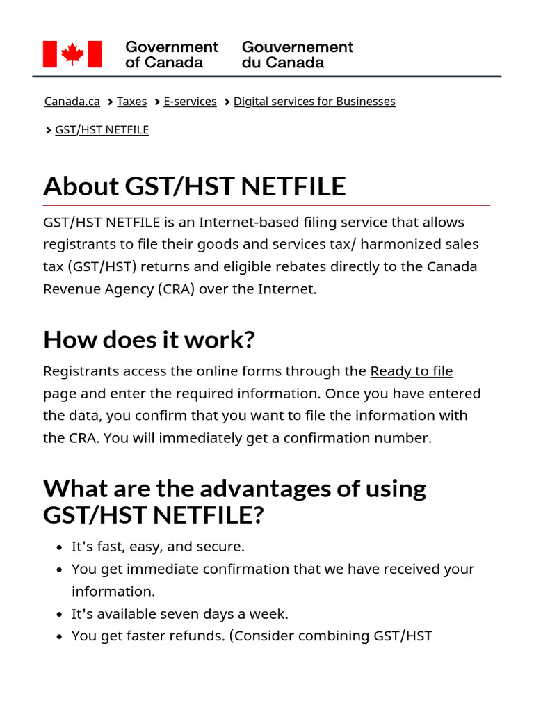 GST/HST NETFILE Filing Guide | PDF | Transport Layer Security | Tax Refund