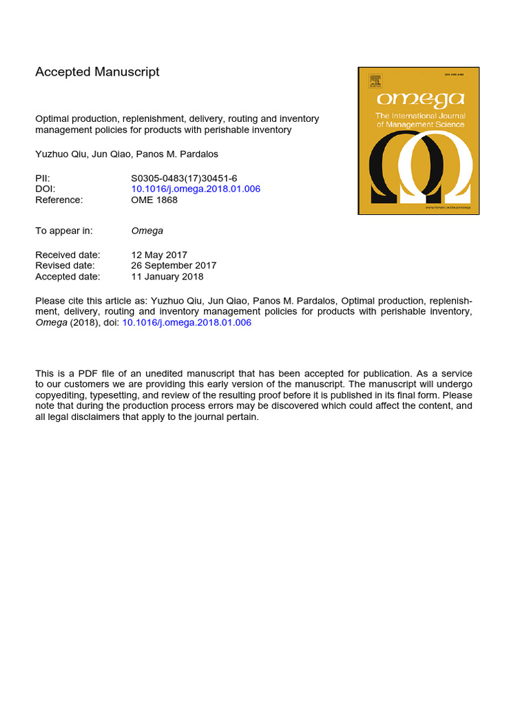 Qiu 2018 | PDF | Linear Programming | Inventory