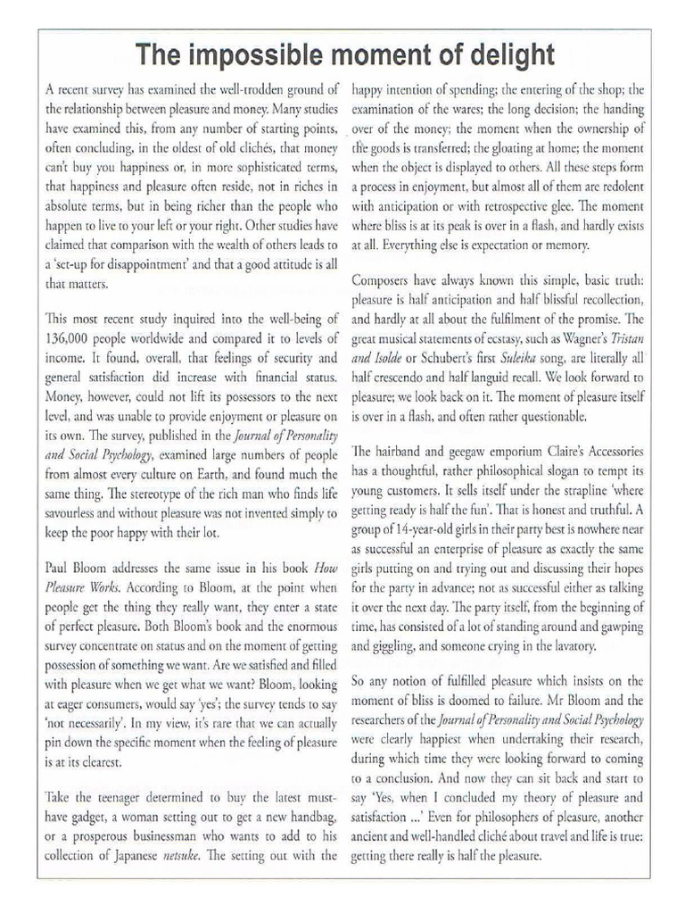 The Impossible Moment of Delight - Reading Text | PDF