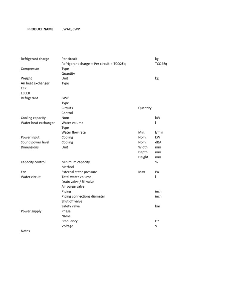 EWAQ-CWP Chiller Specs & Details | PDF | Valve | Heat Exchanger