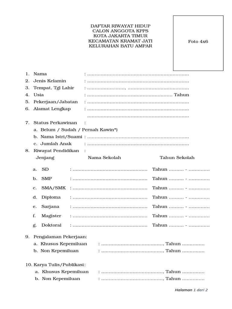 03 Daftar Riwayat Hidup KPPS | PDF