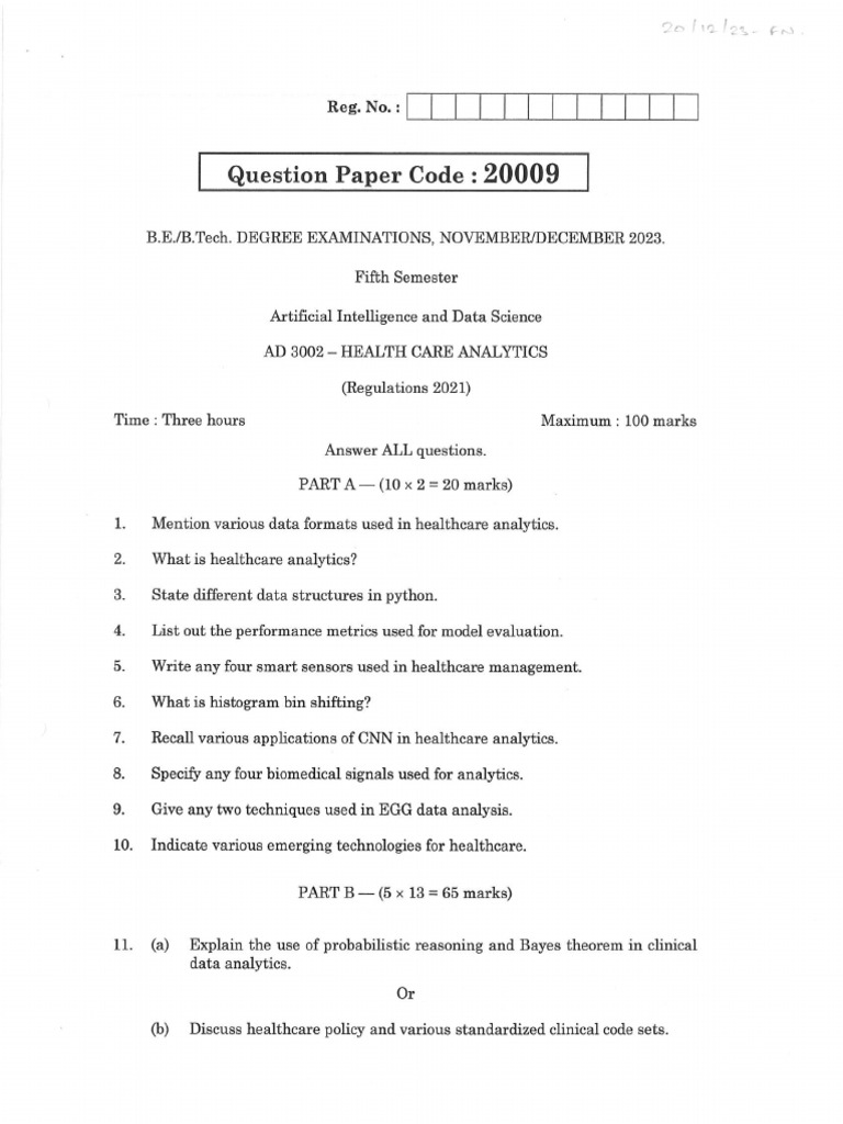 AD3002 - Health Care Analytics - R2021 - 2023 Nov | PDF