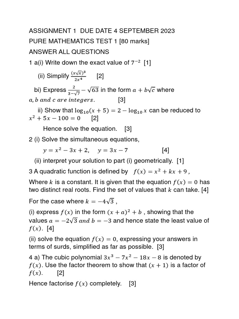Pure Maths Assigment 1 | PDF | Equations | Abstract Algebra