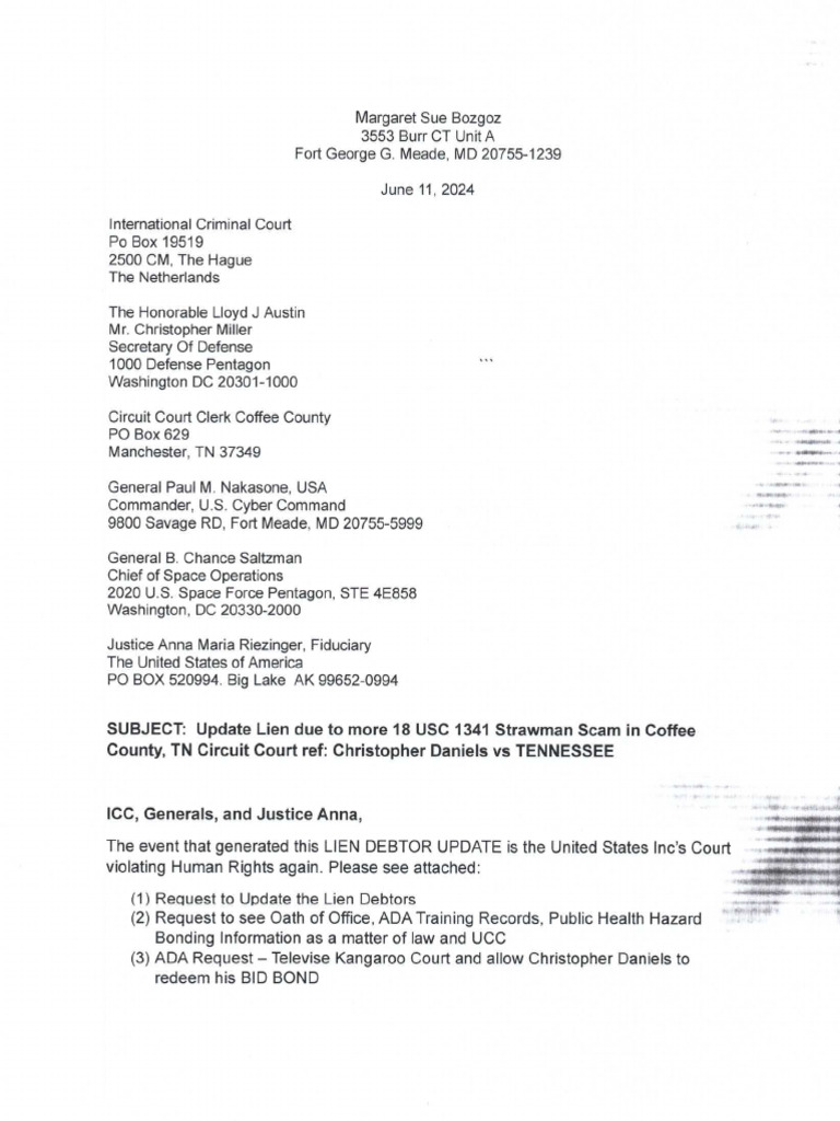 Coffee COUNTY CIRCUIT COURT IN TN CONTINUE KANGAROO COURT REQ CHRIS BID BOND AND ADA RA TO ALLOW ...