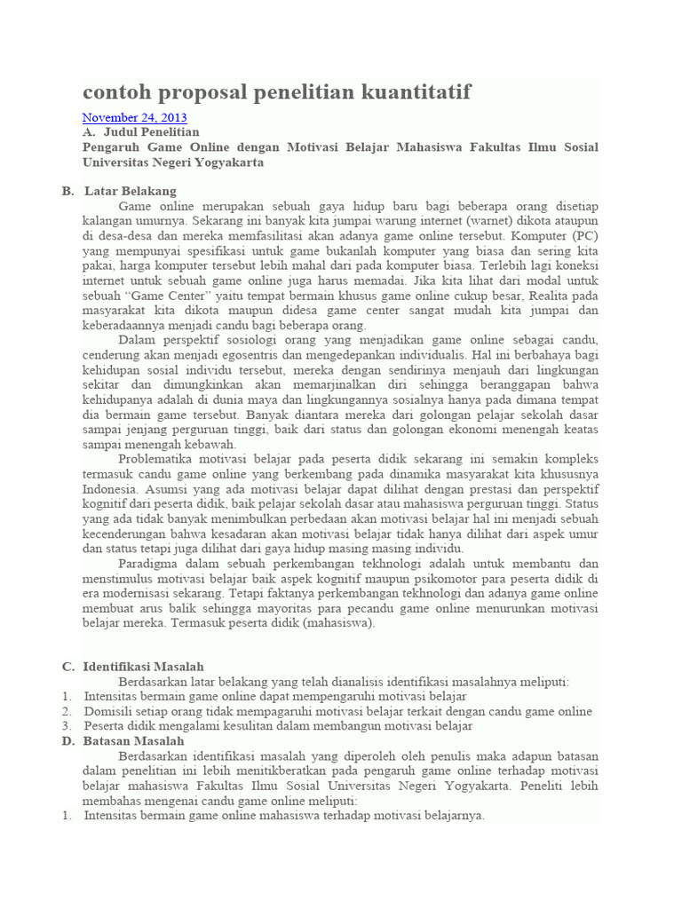 Contoh Proposal Penelitian Kuantitatif | PDF