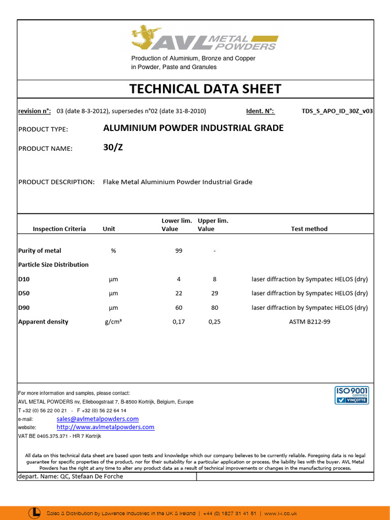 Aluminium Powder Technical Data Sheet | PDF | Building Engineering | Metals