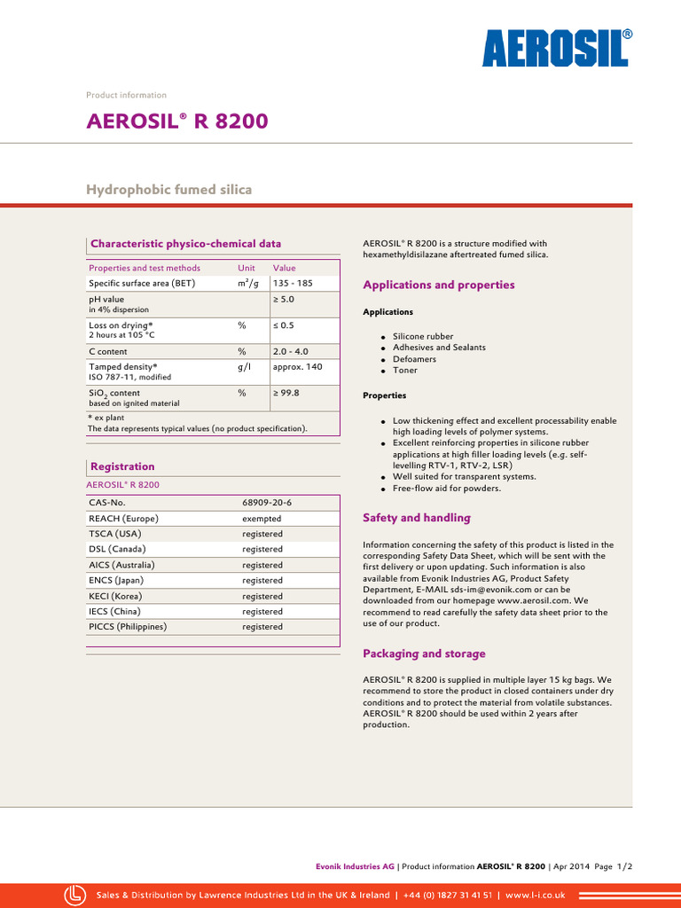 Li-Tds Aerosil® R 8200 | PDF | Silicon Dioxide | Silicone